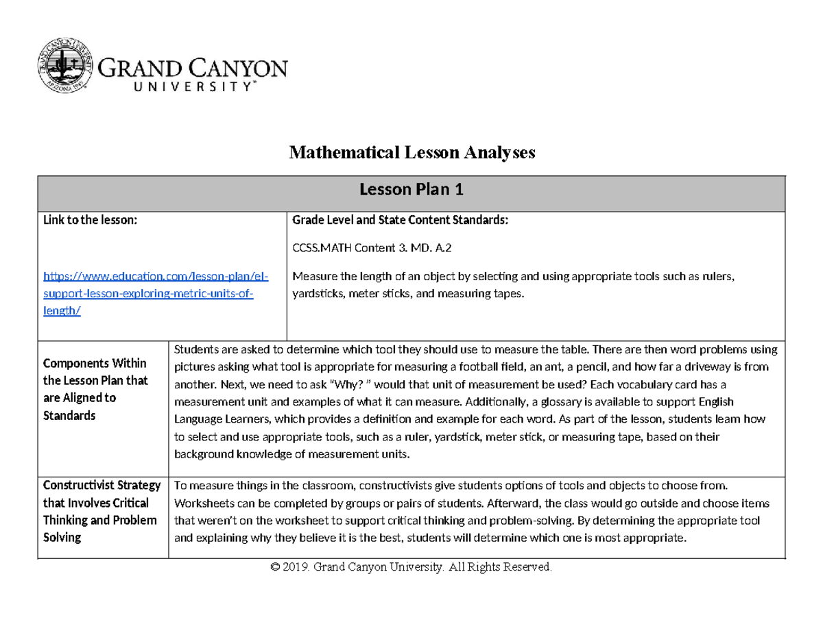 ELM-470-T2-Mathematical Lesson Analysis - Mathematical Lesson Analyses ...