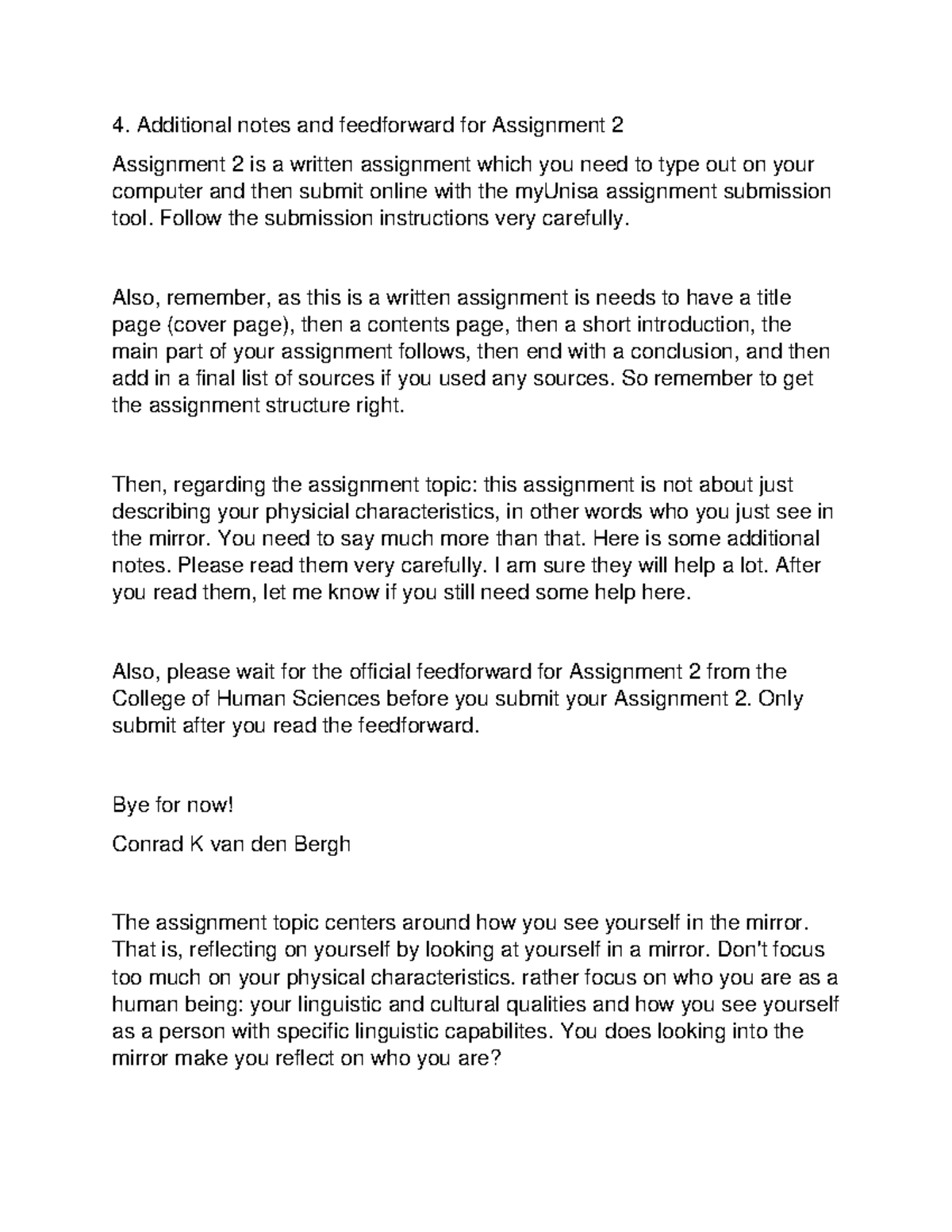 Fac1503 Assignment 8 Additional Notes And Feedforward For Assignment 2 Assignment 2 Is A