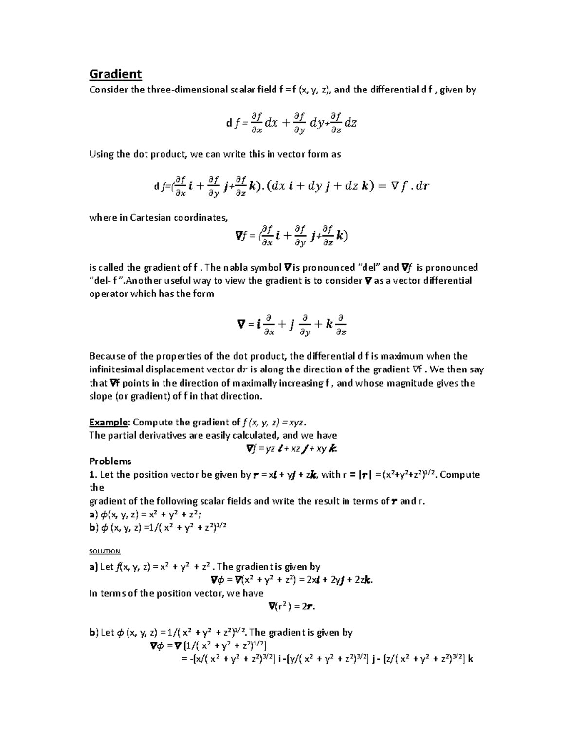 types of Del Operators - Gradient Consider the three-dimensional scalar ...