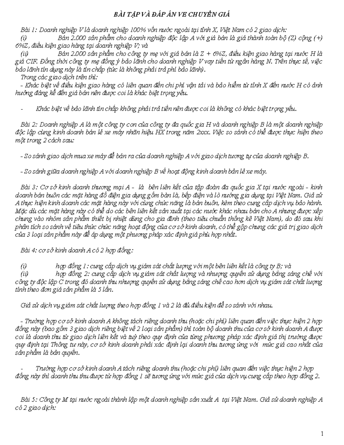 Bai tap ve phan chuyen gia - BÀI TẬP VÀ ĐÁP ÁN VE CHUYỂN GIÁ Bài 1 ...