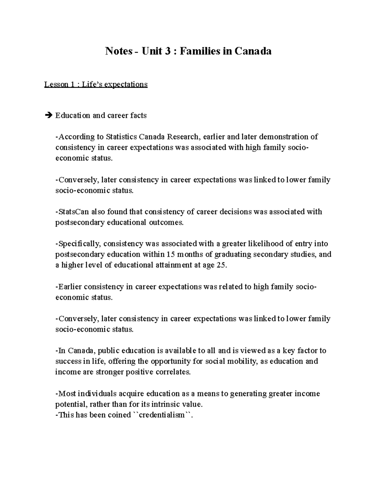 HHS4U Unit 3 Notes - Notes - Unit 3 : Families in Canada Lesson 1 ...