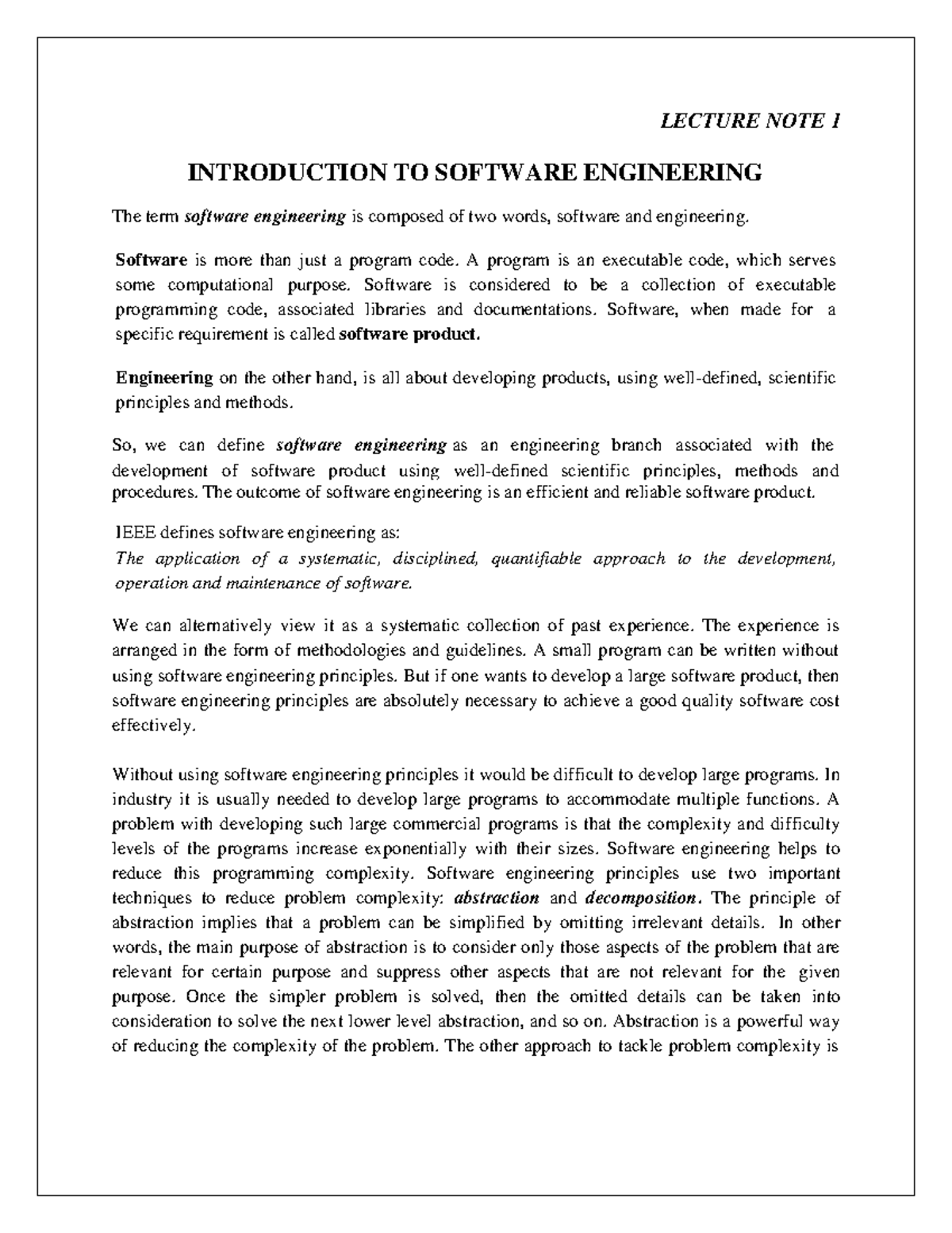 Software Engg NOTE 3 - development of software product using well ...