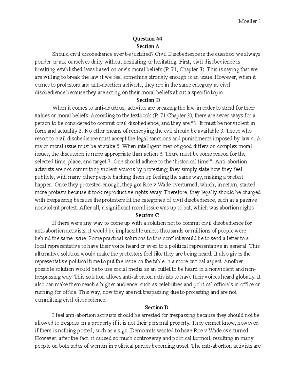 Writing Assignment #1 - essay - Question # Section A Should civil ...
