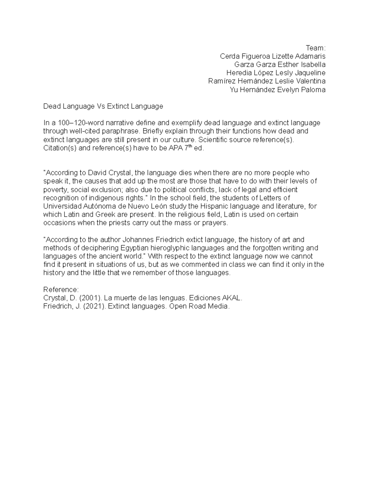 Dead Language Vs Extinct Language 080612 - Team: Cerda Figueroa Lizette ...