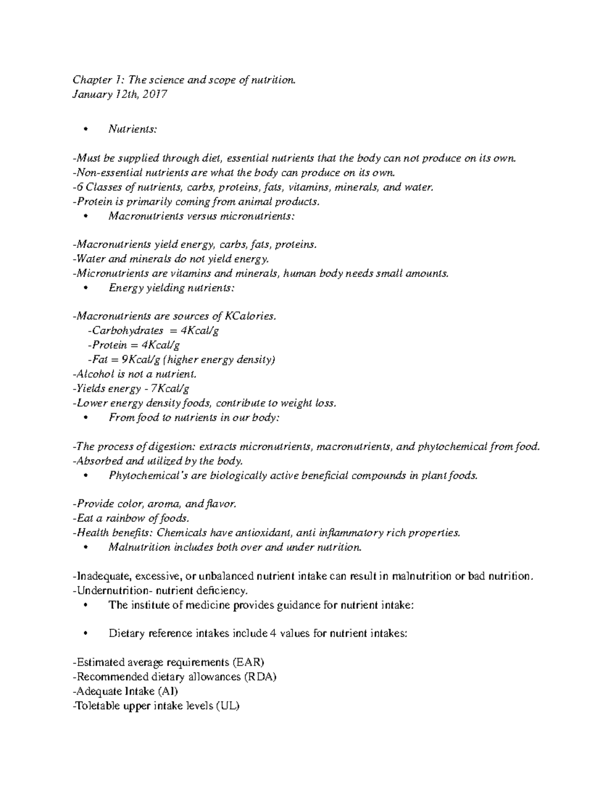 ESS 3 Lecture 2 Chapter 1- The science and scope of nutrition - Chapter ...
