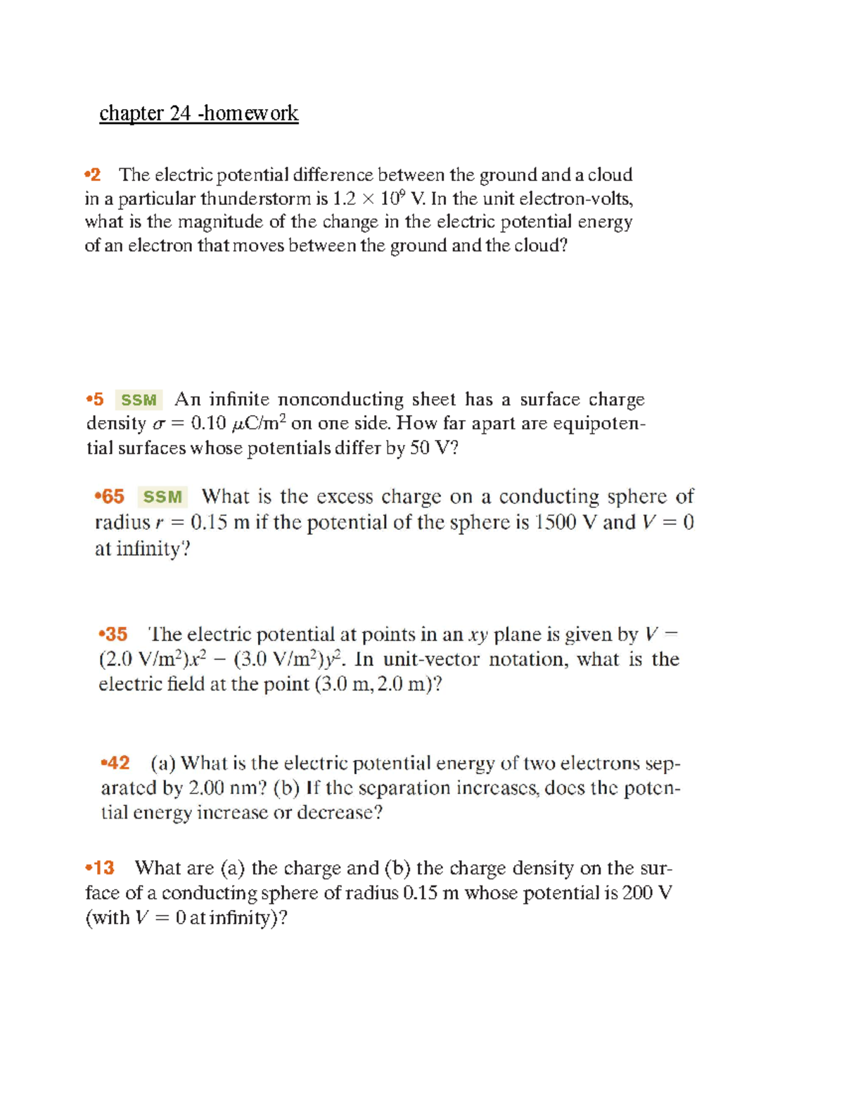 HW - assignments - chapter 24 - homework sec. 24-3 Electric Potential •1 A particular 12 V car ...