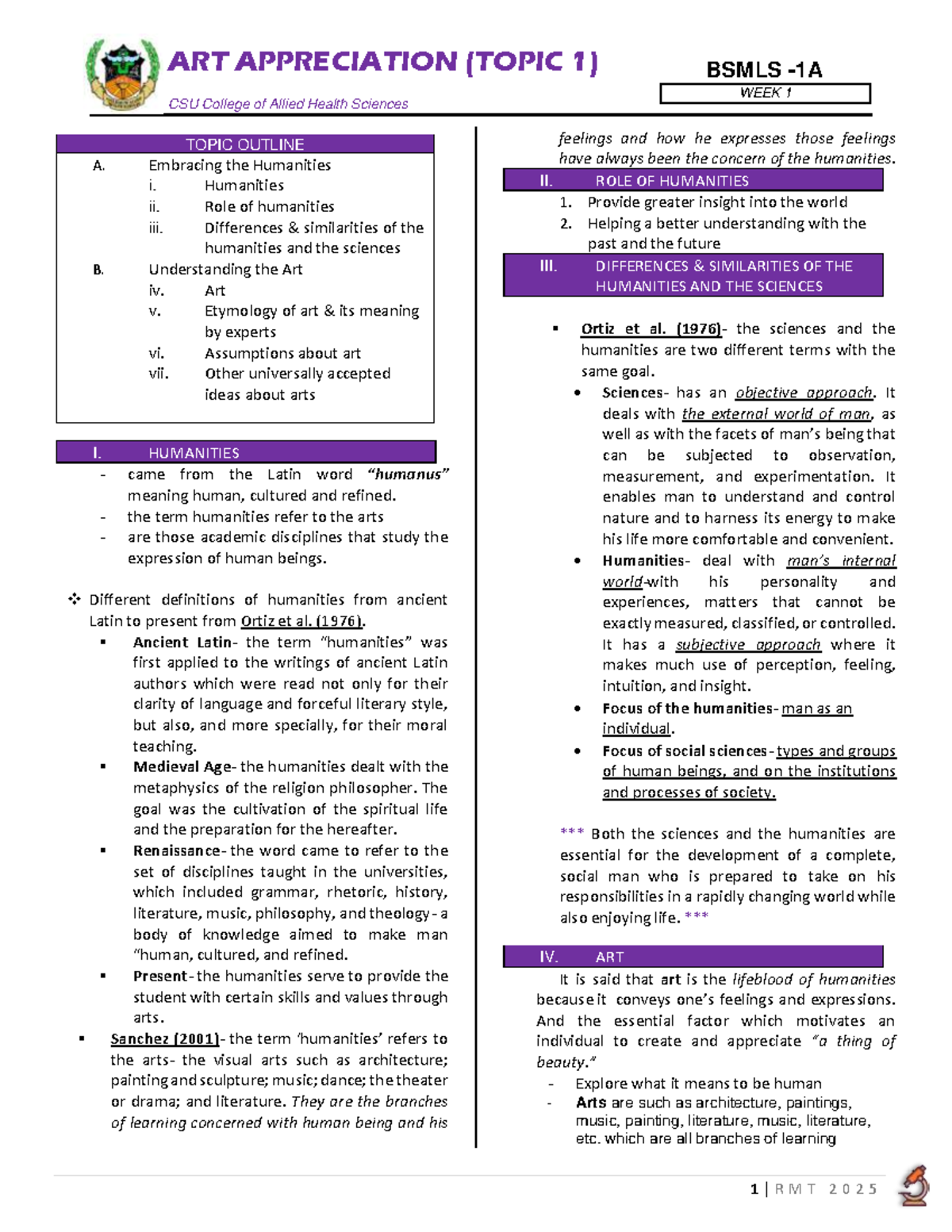 WEEK 1 ART Appreciation Topic 1-2 - 1 | R M T 2 0 2 5 ART APPRECIATION ...