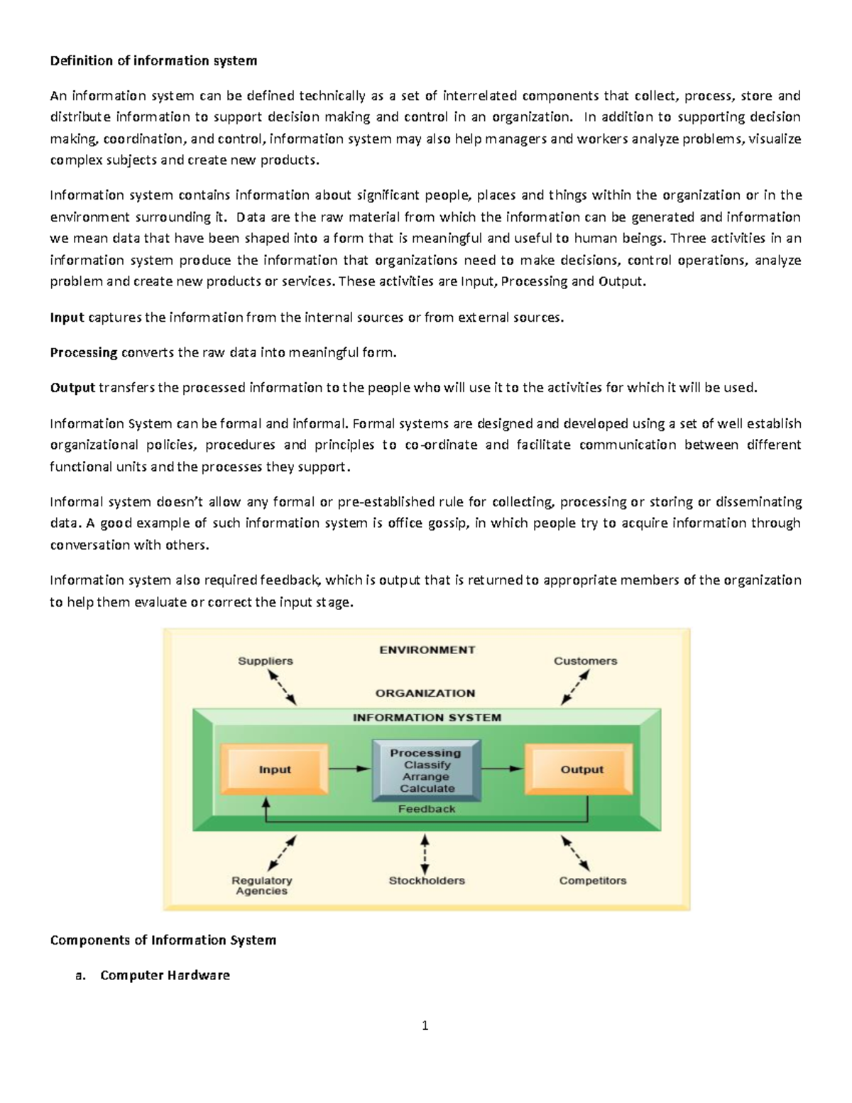 MIS Complete Notes - Definition of information system An information ...