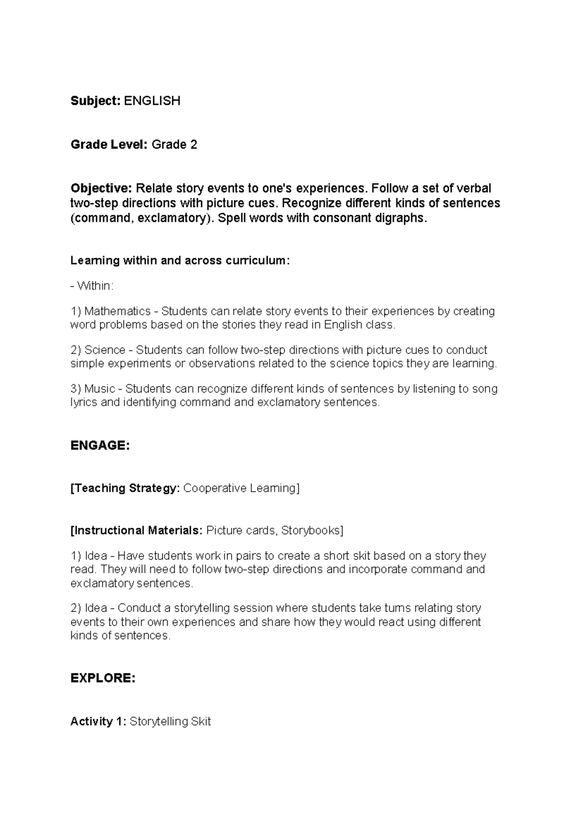 Lesson plan - reference - Subject: ENGLISH Grade Level: Grade 2 ...