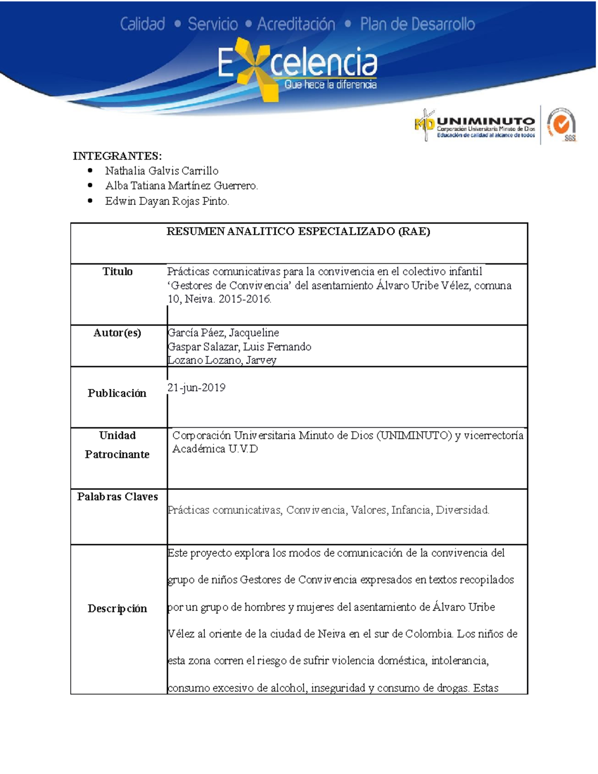 Anexo 2 RAE - ayuda a realizar cualquier investigación - INTEGRANTES ...