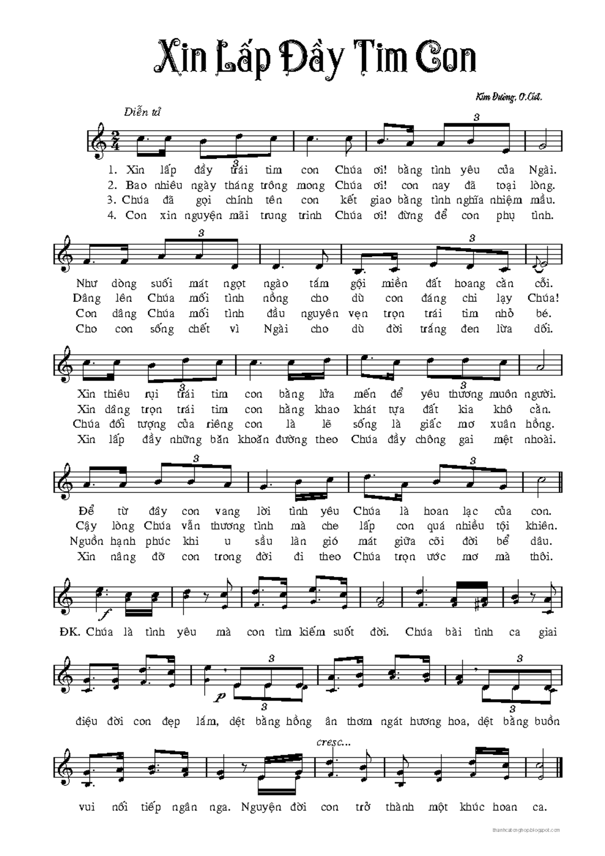Xin Lap Day Tim Con kd - bài hát - Dieãn taû Xin Lấp Đầy Tim Con Kim Đường, O. cresc... 2 & 4 1 ...