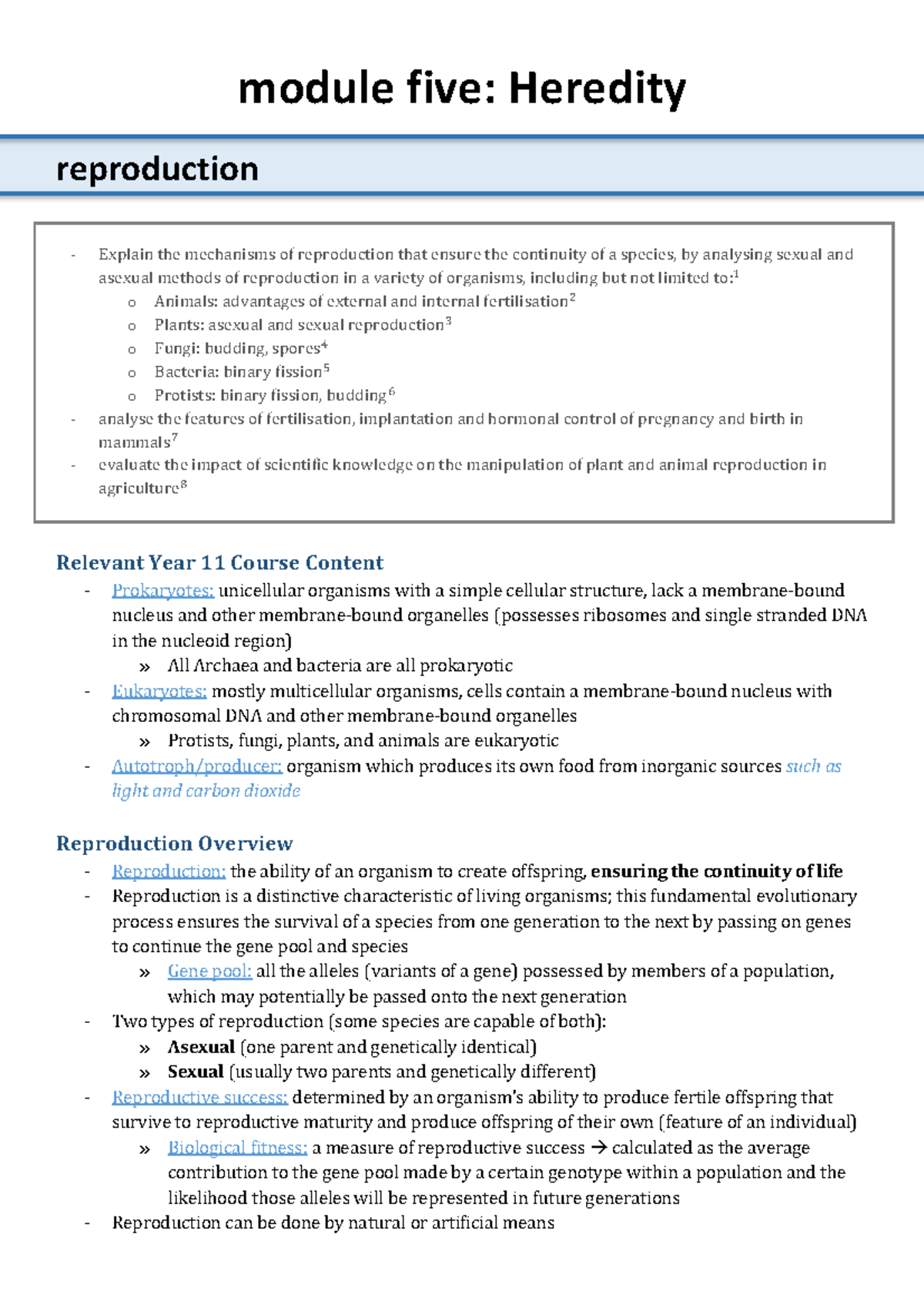 Biology notes - mod 5 - module five: Heredity reproduction Explain the ...