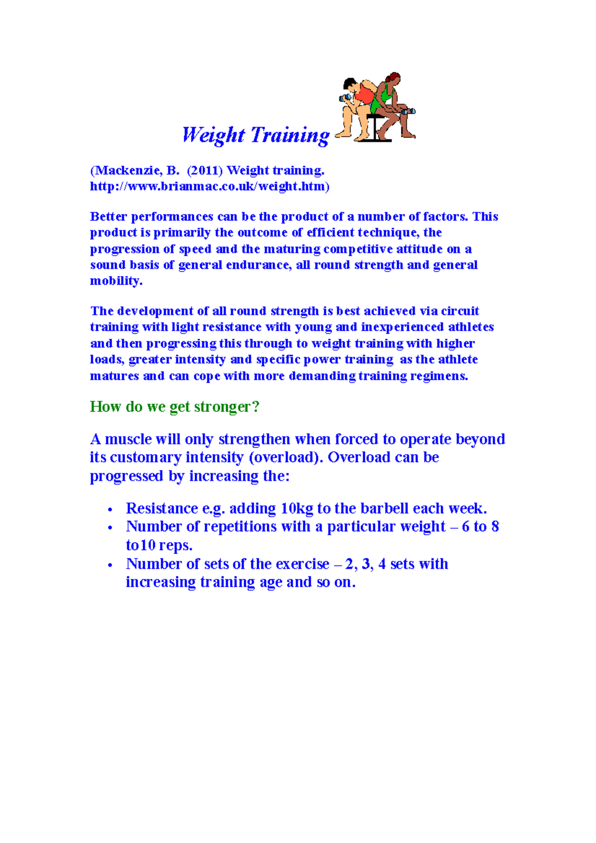 Week 4 Resource - General Weight Training Guidelines - Weight Training ...