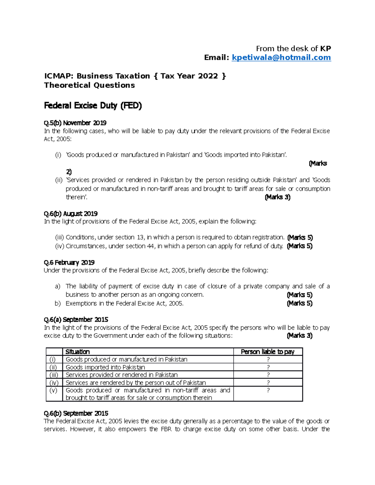 Icmap FED theoretical Qs - From the desk of KP Email: kpetiwala@hotmail ...