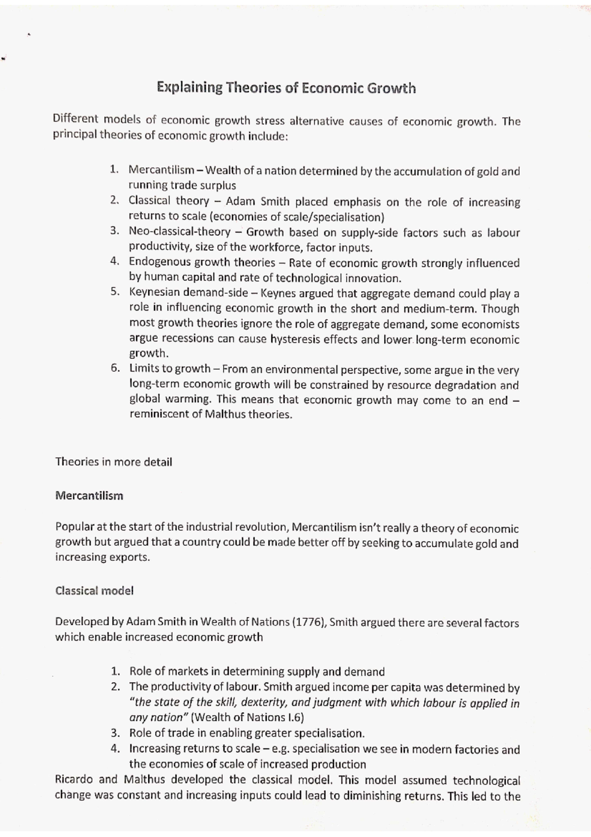Theories of economic growths - Rural Geography - Studocu