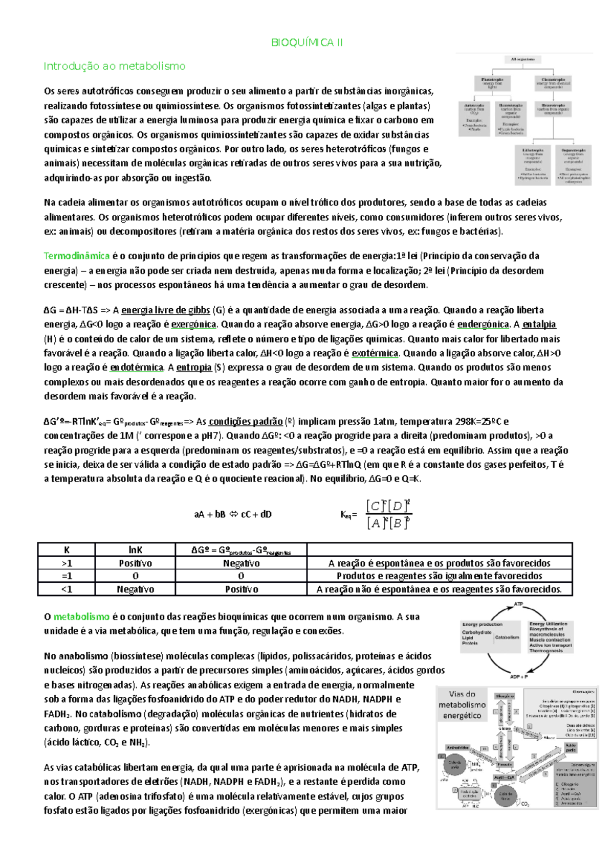BioquÍmica II - II ao metabolismo Os seres conseguem produzir o seu ...
