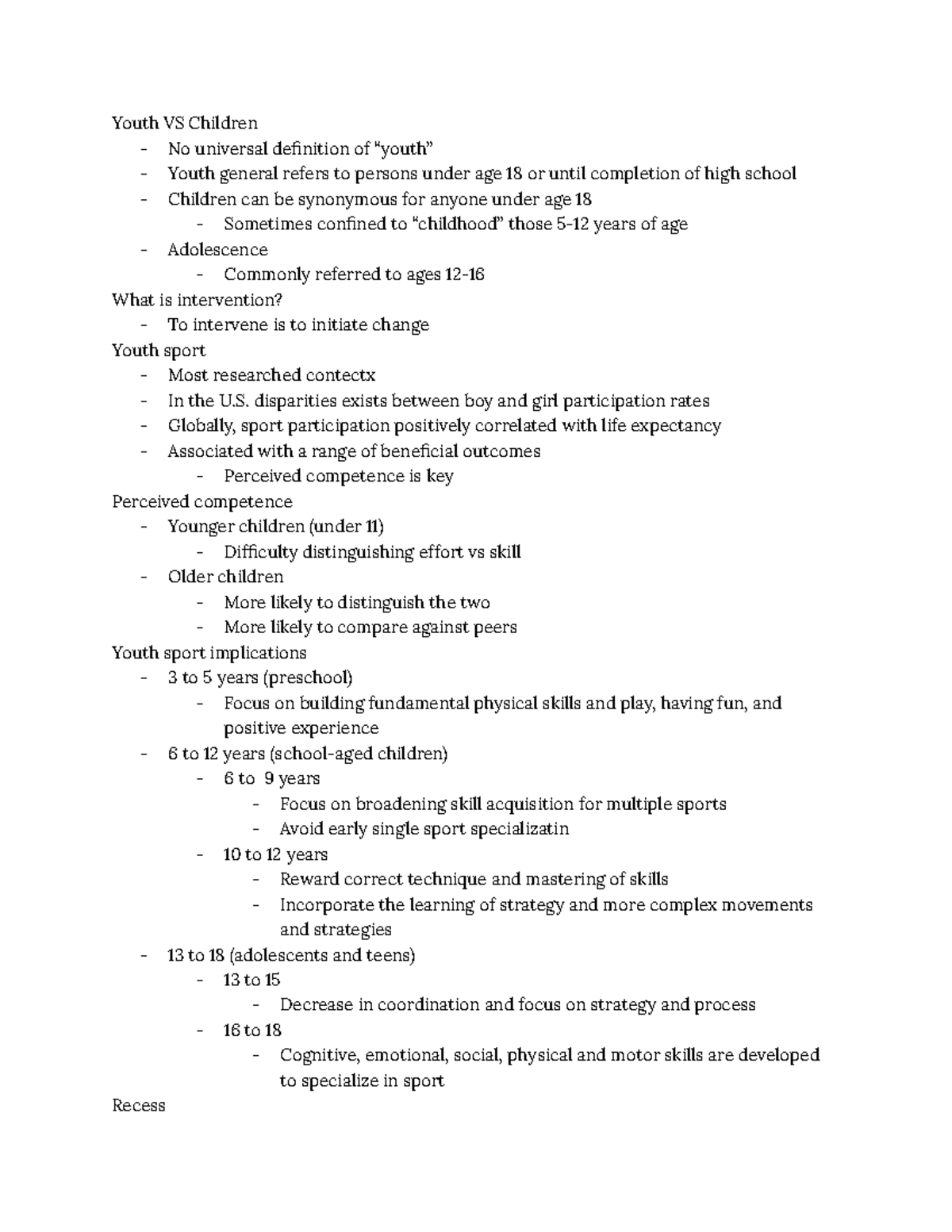 Youth Physical Activity Notes - Youth VS Children - No universal ...