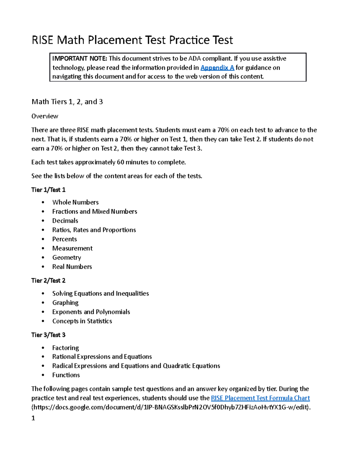 RISE Placement Test Prep Math in easy to understand - RISE Math ...