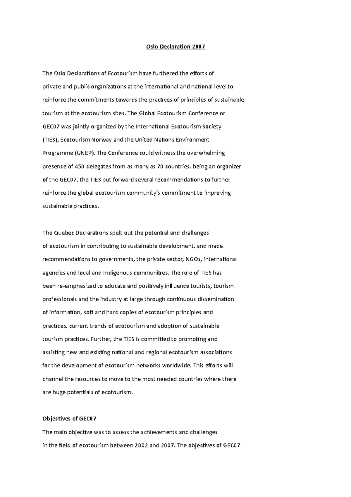 Eco 21 - Shortest note - Oslo Declaration 2007 The Oslo Declarations of ...