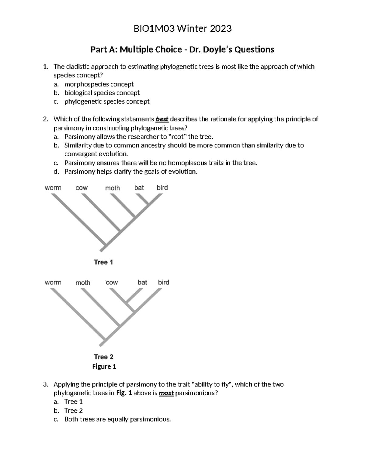 Bio 1M03 Test 2 (W23) - with answers - BIO1M03 Winter 2023 Part A ...