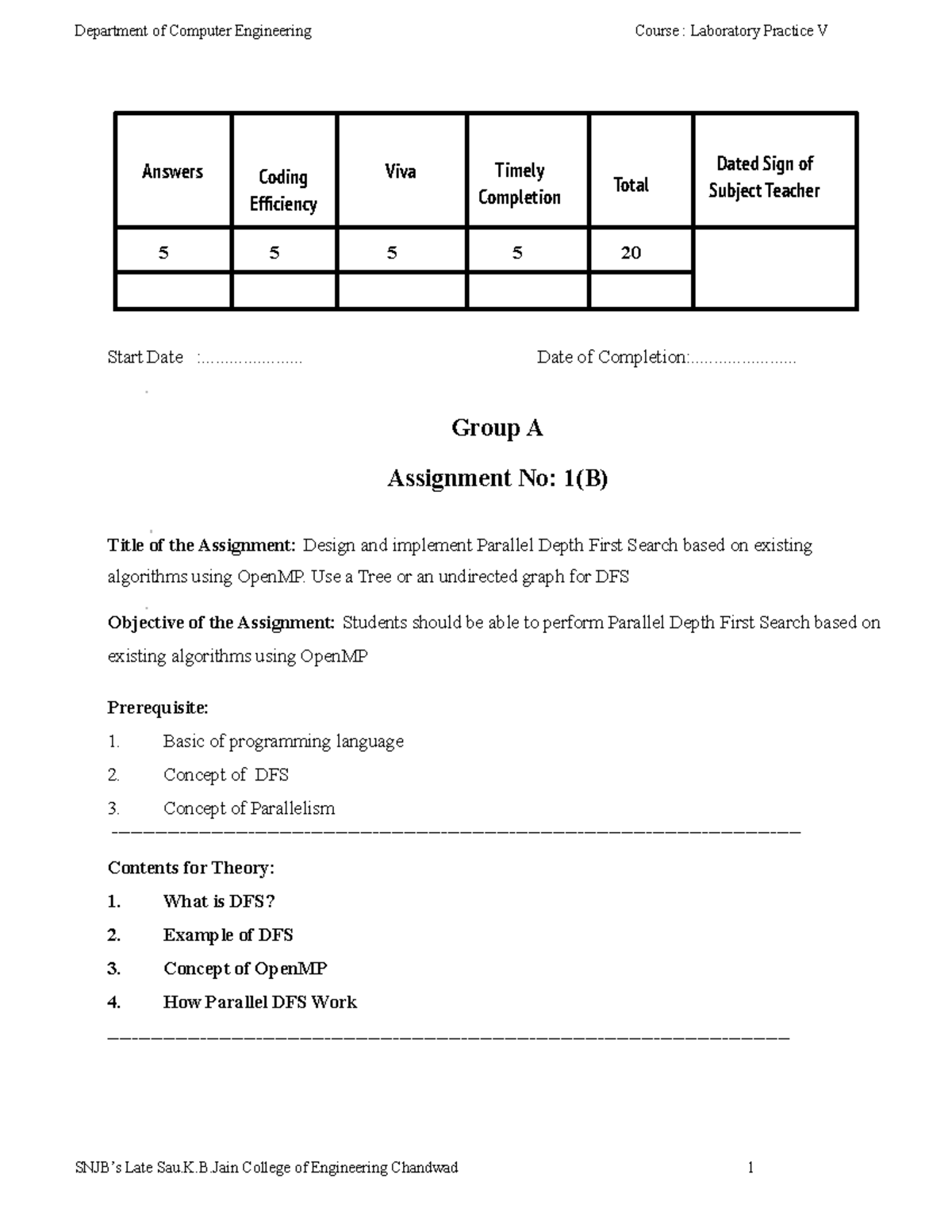 Manual Grp A Assignment 1b Dfs Answers Coding Efficiency Viva Timely Completion Total Dated