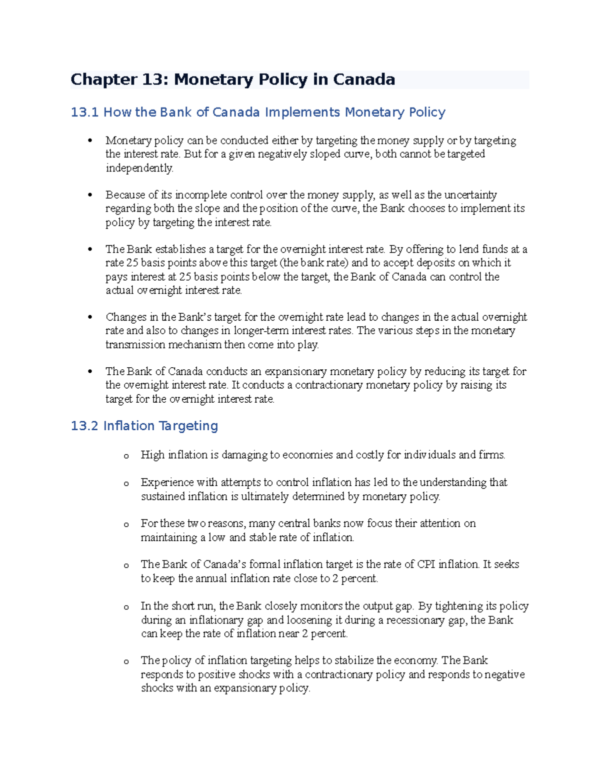 Chapter 13 - Macroeconomics - Chapter 13: Monetary Policy in Canada 13 ...