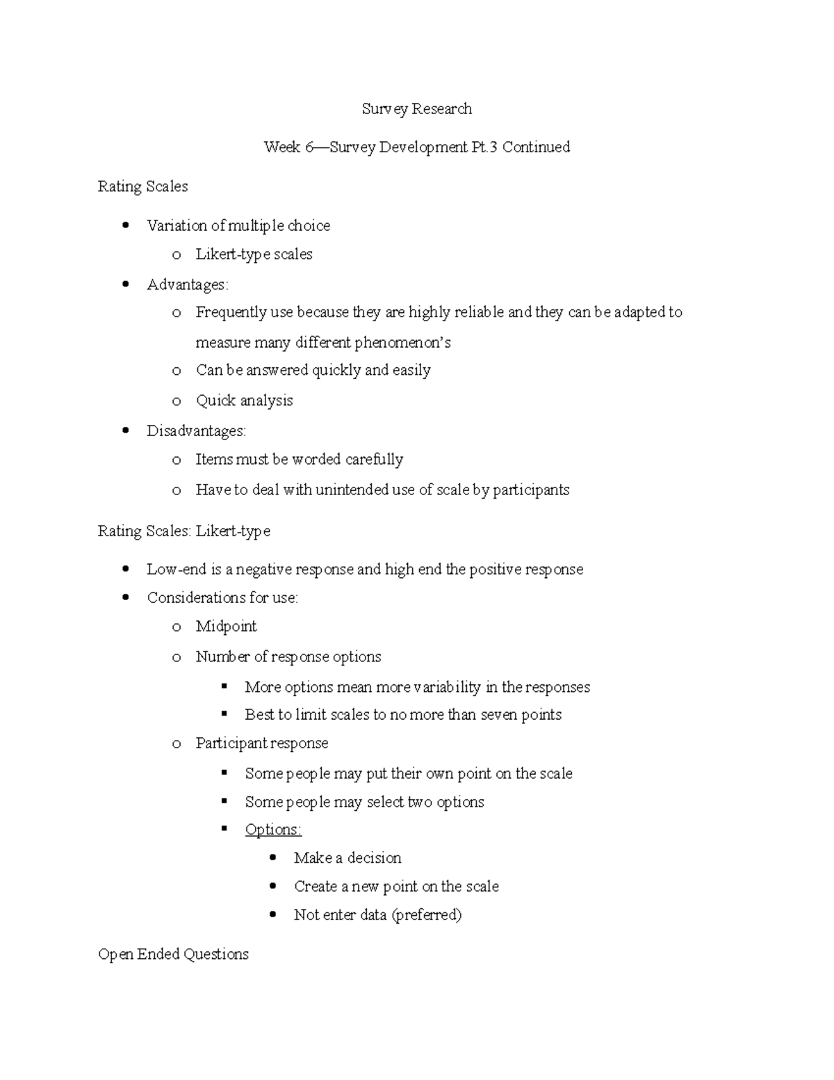 Week 6 Survey Development Pt3 Continued Lecture Notes Deprecated