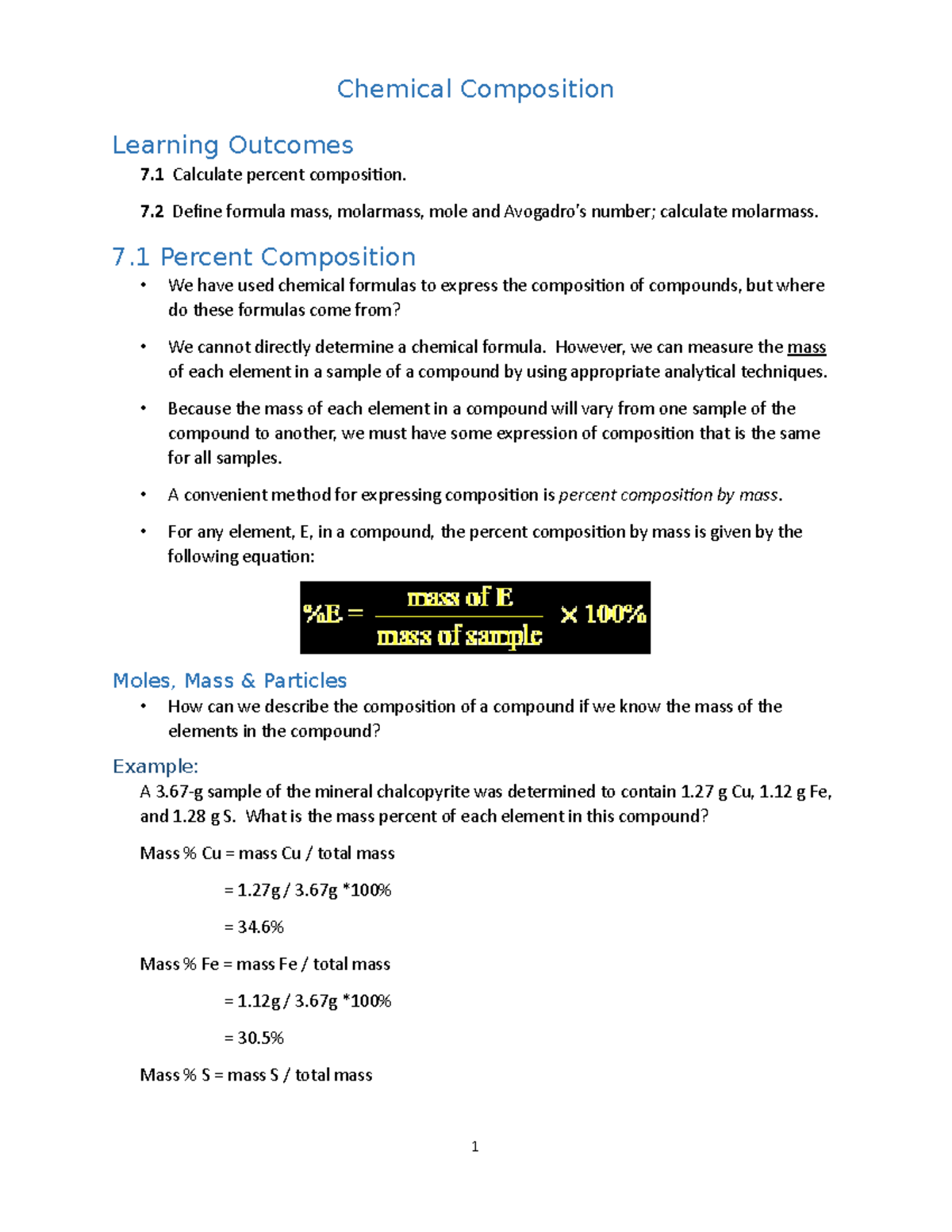 Chemical Composition - Chemical Composition Learning Outcomes 7 ...