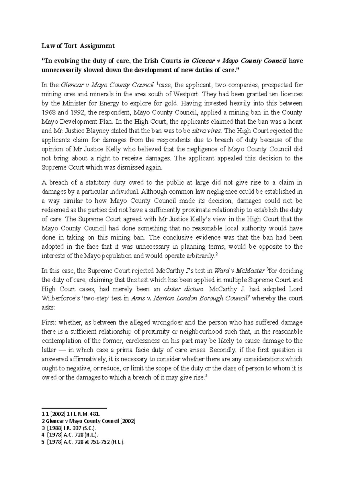 Law of Tort Assignment - Law of Tort Assignment "In evolving the duty ...