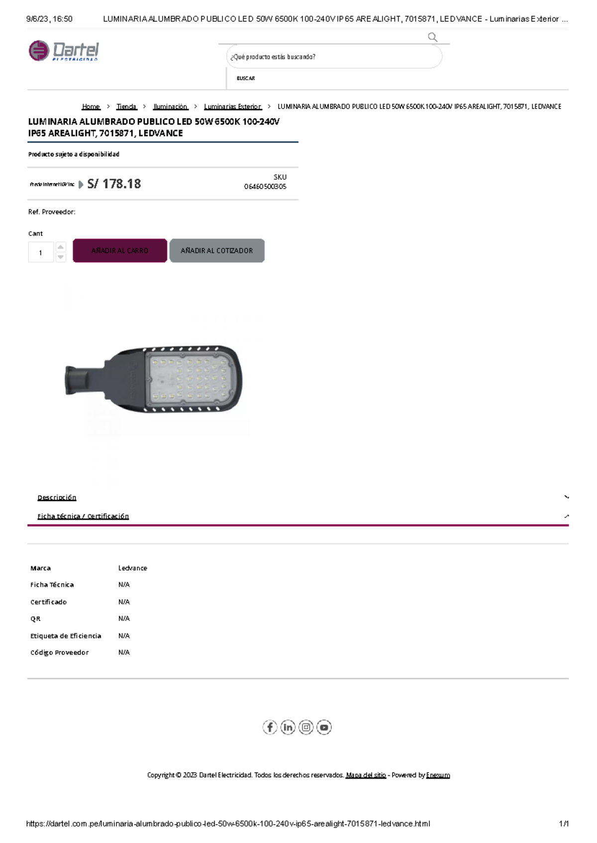 Luminaria Alumbrado Publico LED 50W - 9/6/23, 16:50 LUMINARIA ALUMBRADO ...