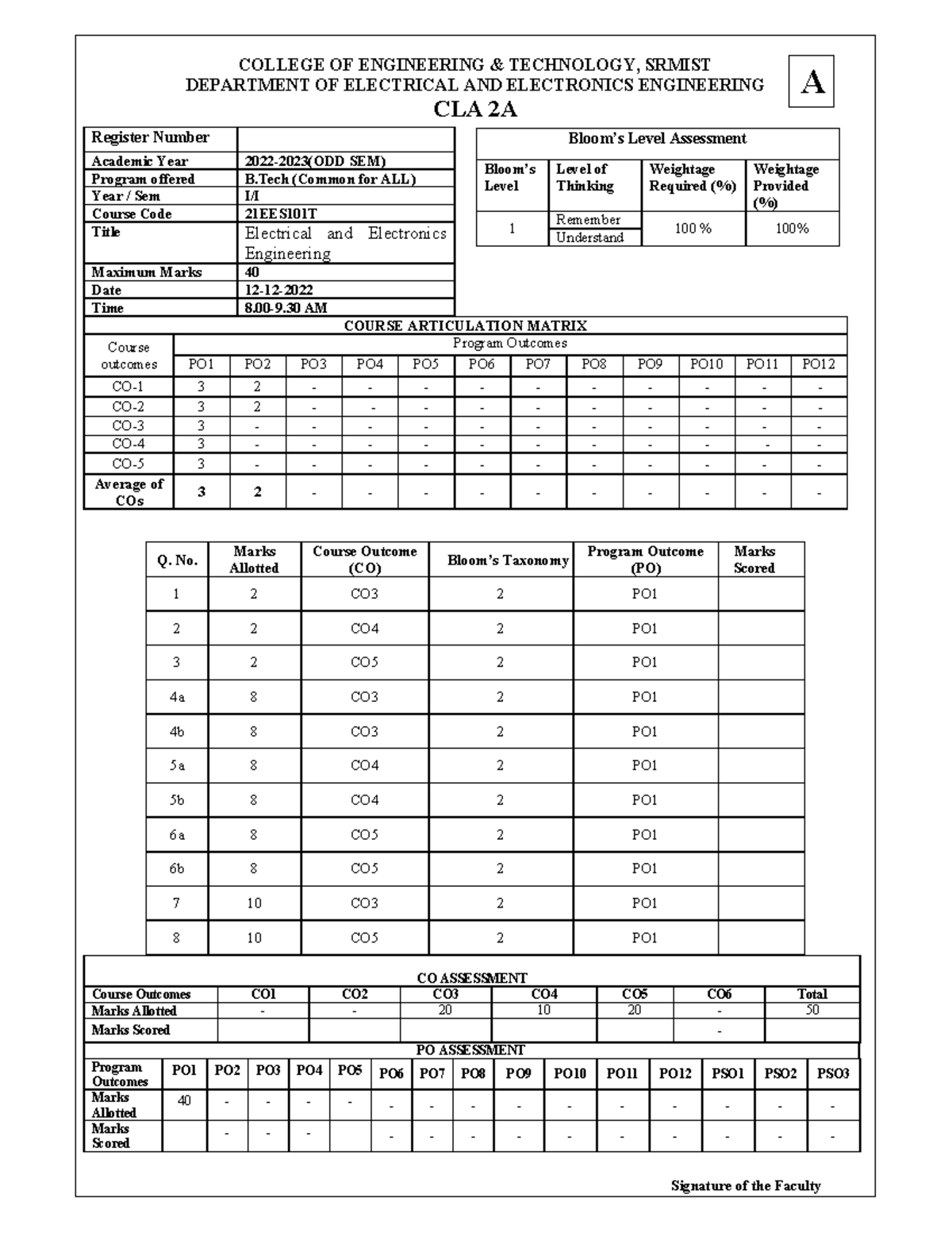 SET A - Previous Ct papers for practice - COLLEGE OF ENGINEERING ...