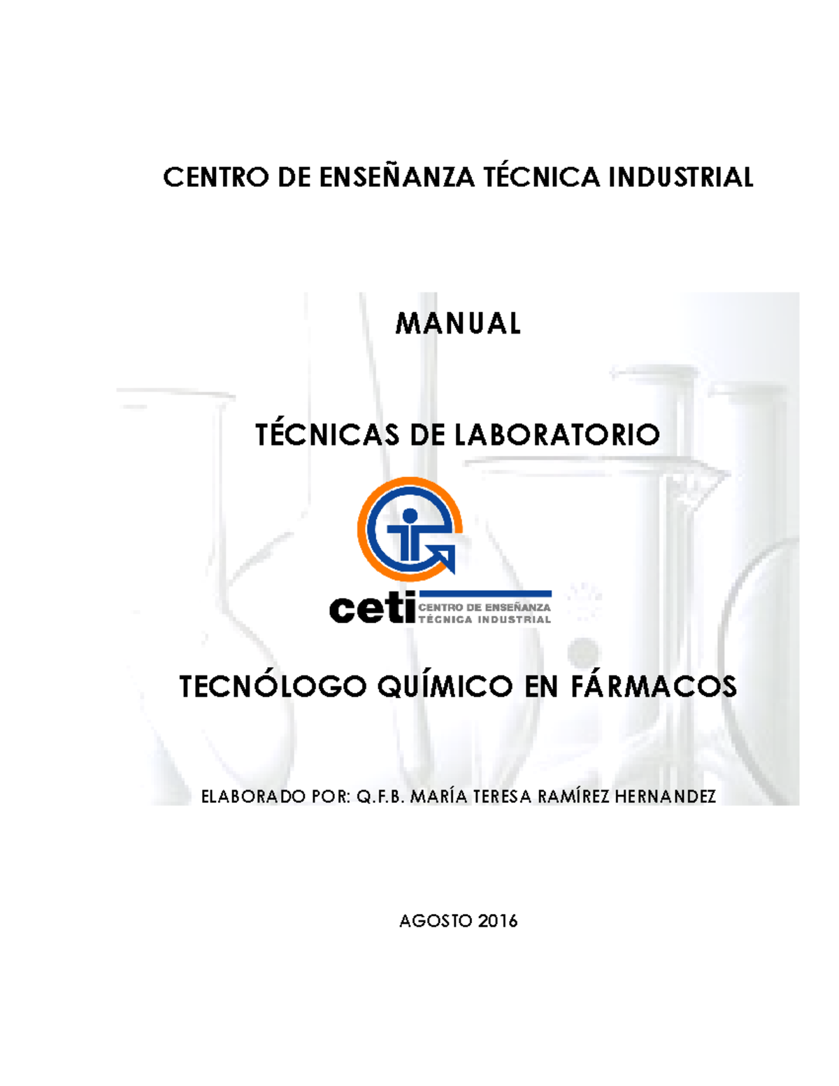 Manual tecnicas farmacos - CENTRO DE ENSE—ANZA T.. INDUSTRIAL MANUAL T.. DE LABORATORIO TECN ...
