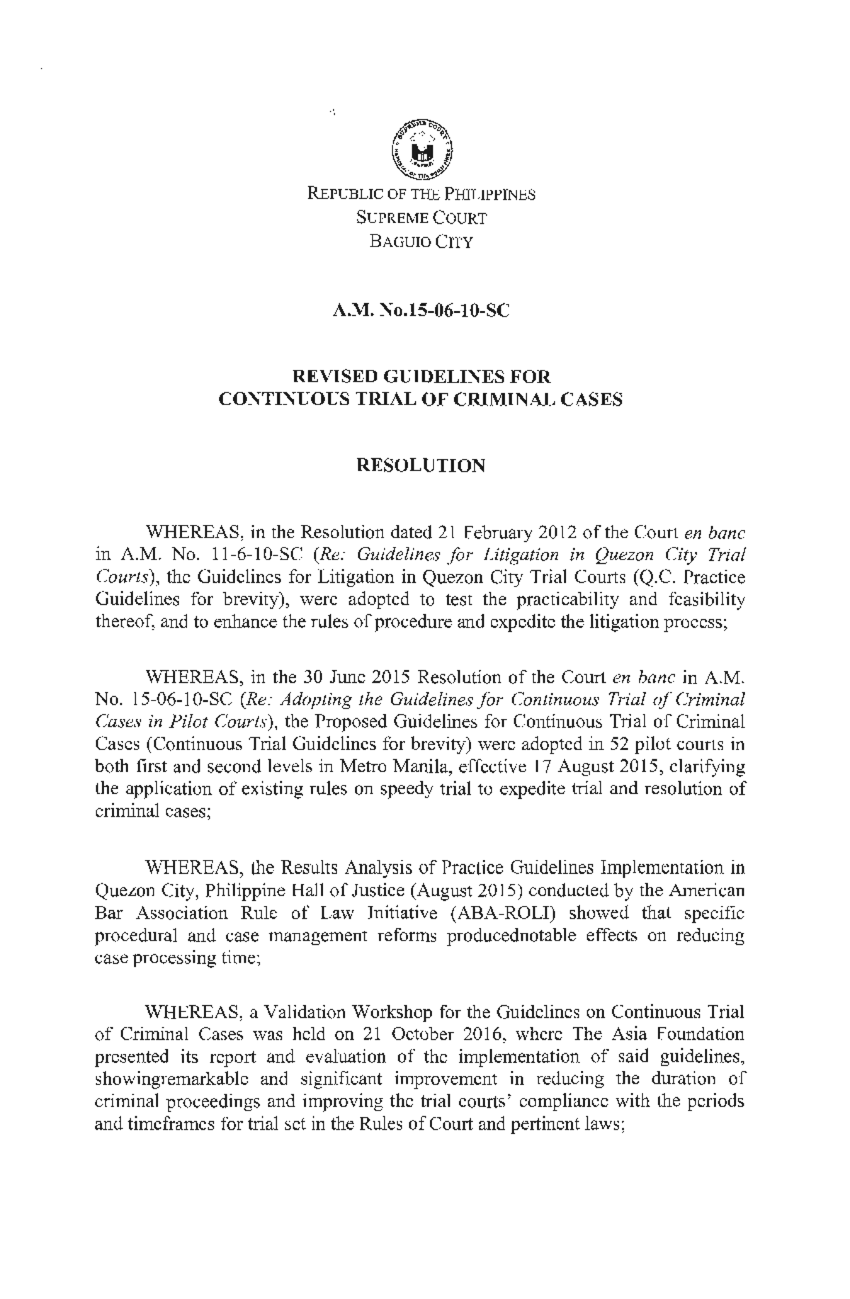 Guidelines for Continuous Trial - REPUBLIC OF THE PHILIPPINES SUPREME ...