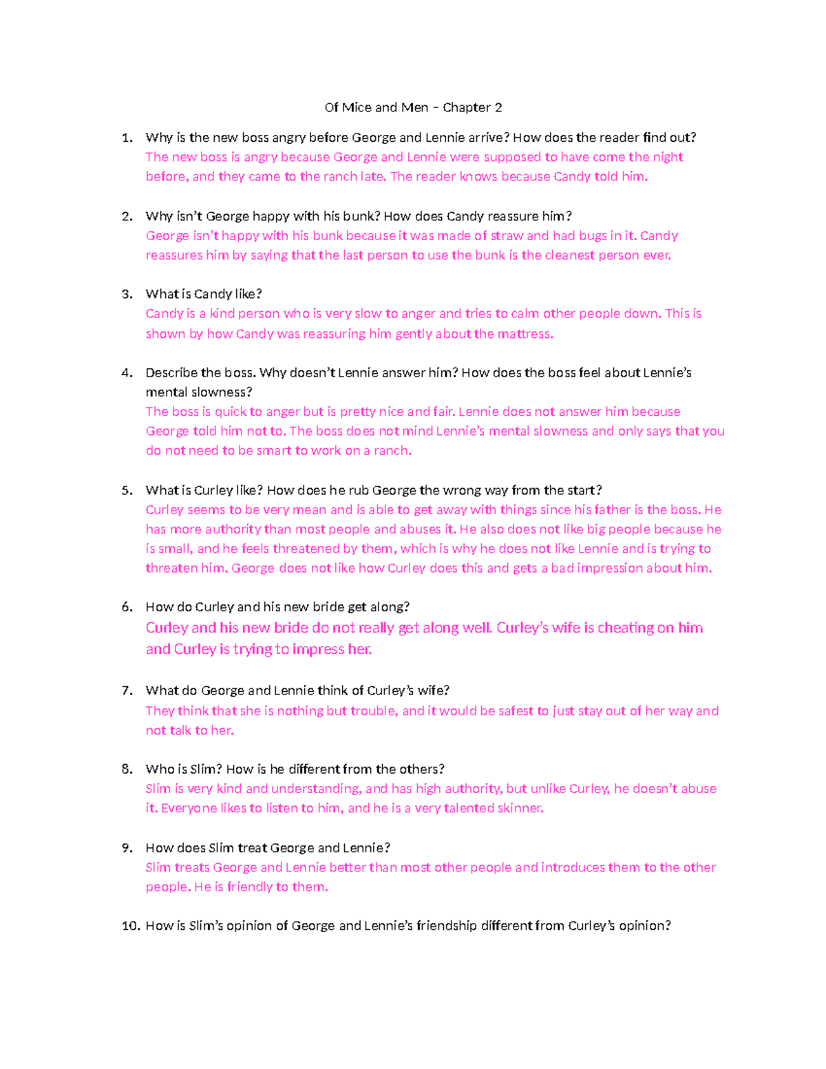 Of Mice and Men - Chapter 2 - Of Mice and Men – Chapter 2 1. Why is the ...