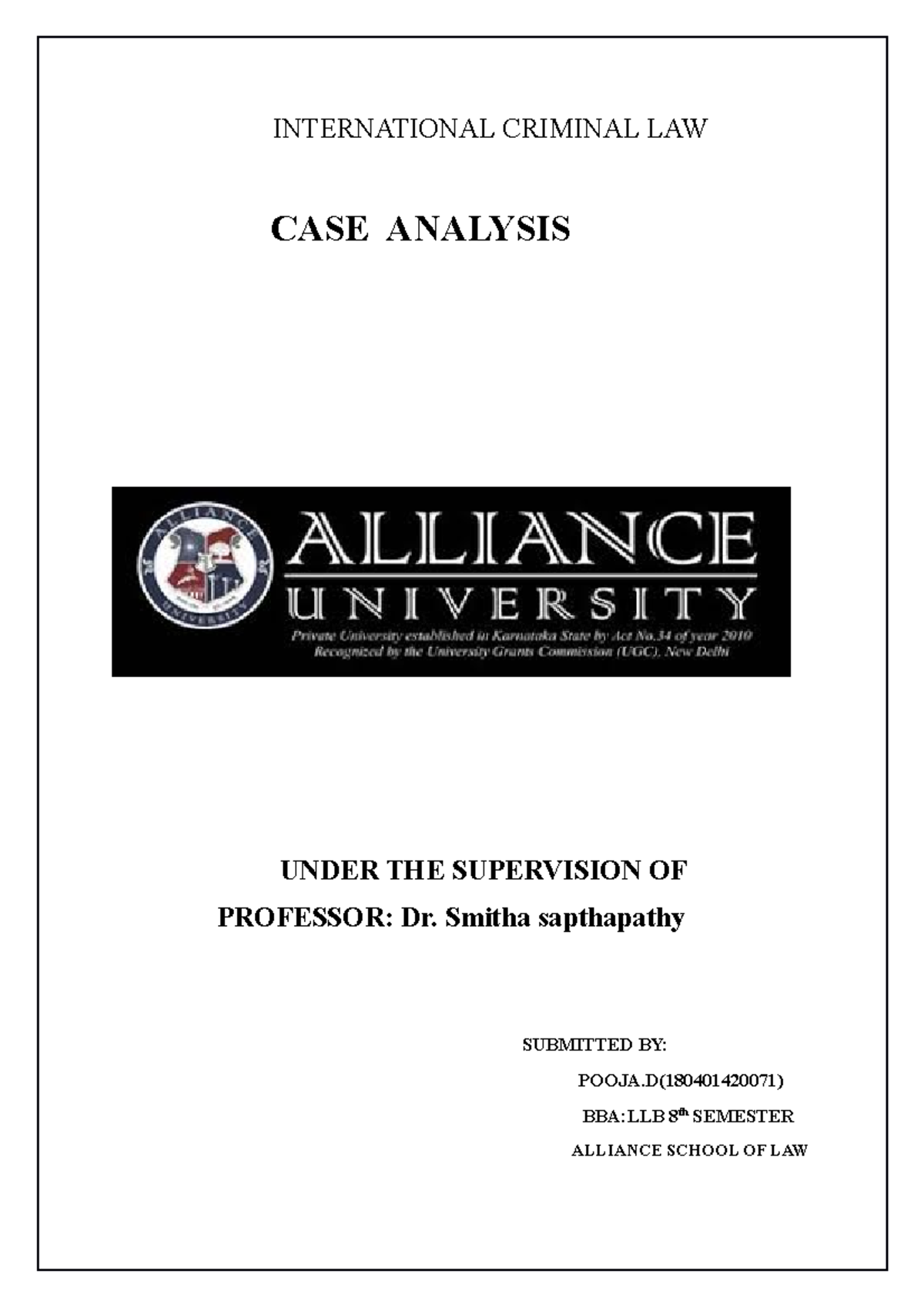 ICL CASE Analysisisisiisssssssssssss - International criminal Law - Studocu