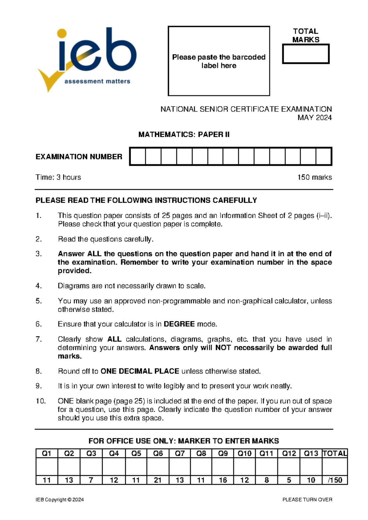 Stats NOV - past papers - IEB Copyright © 202 4 PLEASE TURN OVER Please ...