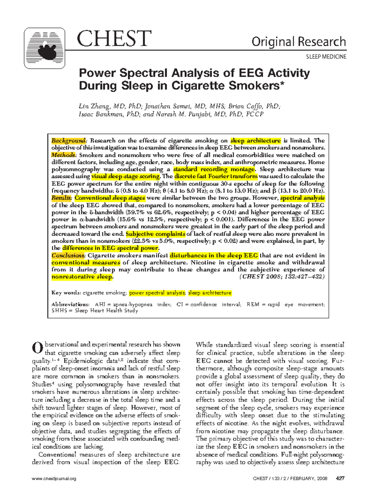 Power Spectral Analysis of EEG Activity - Punjabi, MD, PhD, FCCP ...