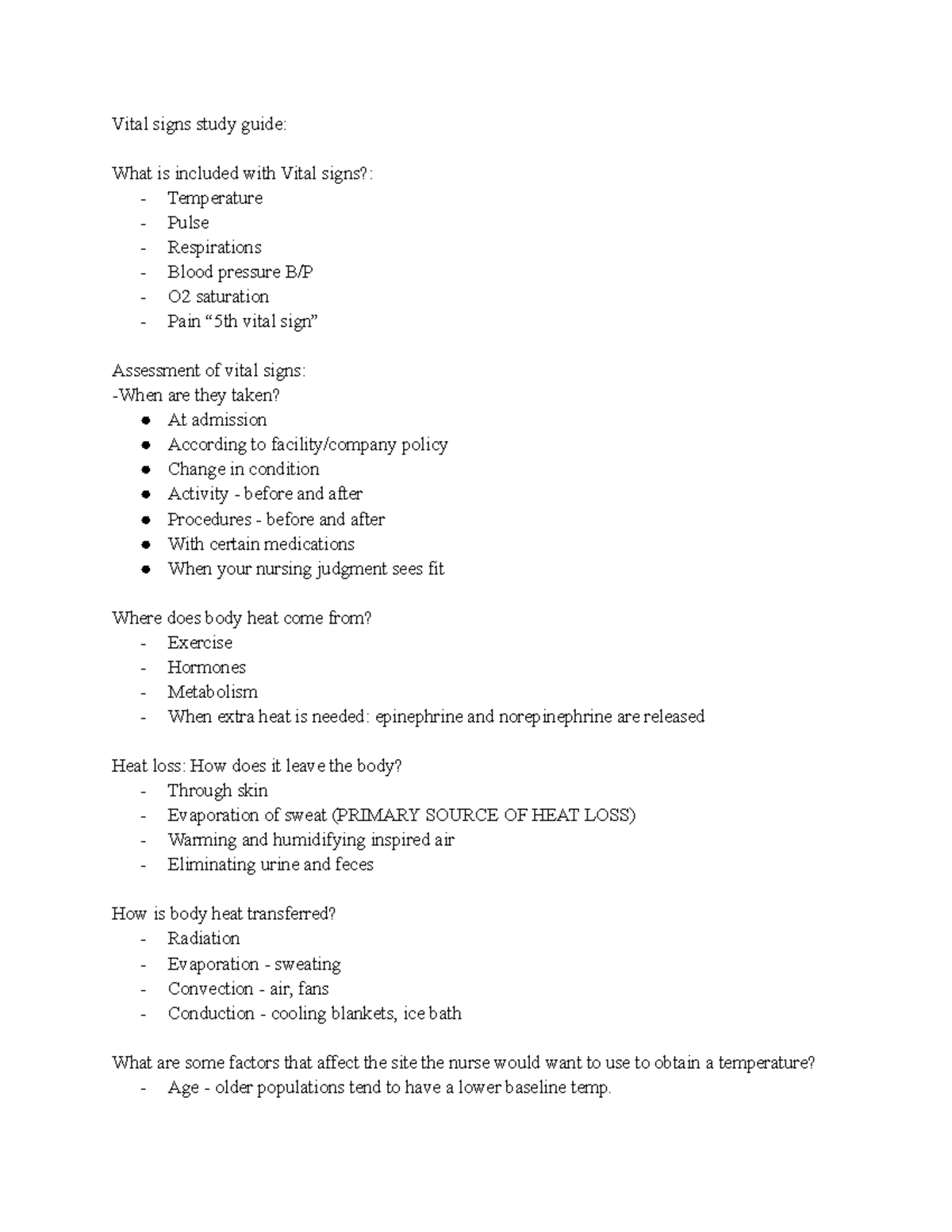 Vital Signs study guide - Vital signs study guide: What is included ...