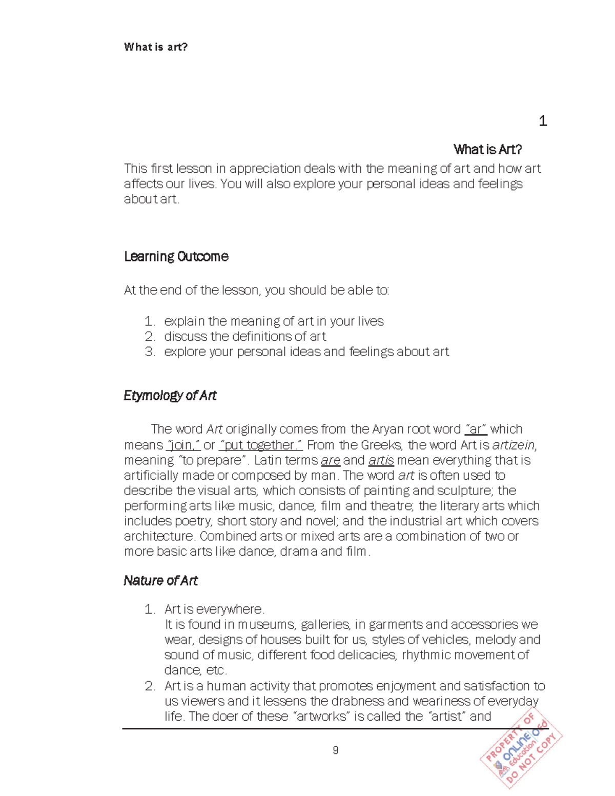 GE6115_Art Appreciation - What is art? 9 11 Whatt iss Art?? This first ...