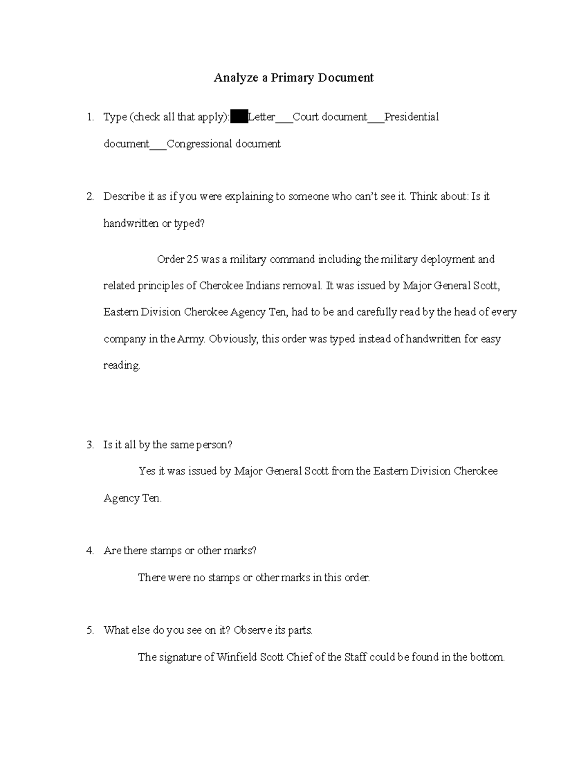 Primary Document Analysis - Analyze a Primary Document Type (check all ...