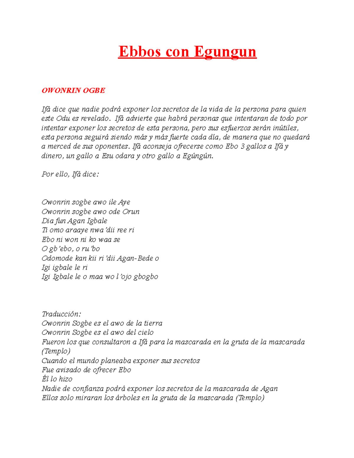 Solagbaade Popoola - Ebo for Egungun - Ebbos con Egungun OWONRIN OGBE ...