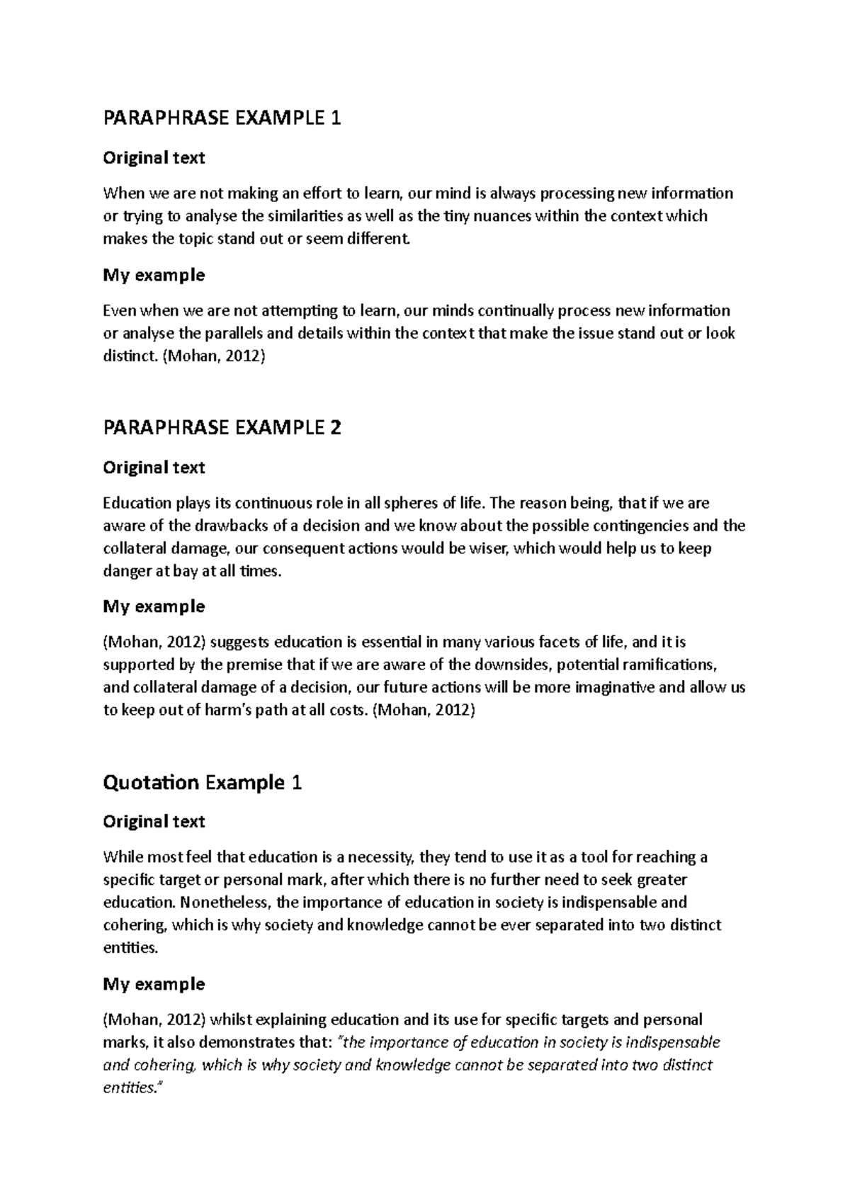 Assignment 3 - PARAPHRASE EXAMPLE 1 Original text When we are not ...