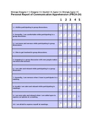 Prpsa - Speech - Personal Report of Public Speaking Anxiety (PRPSA ...