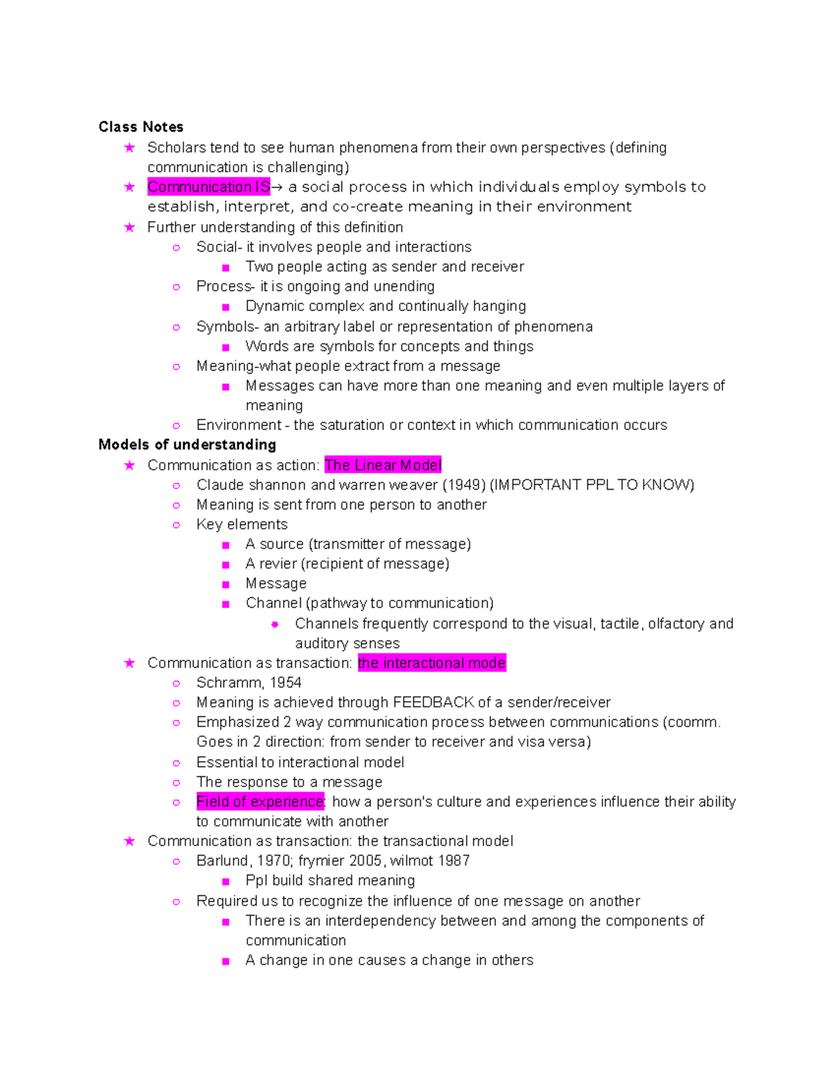 Ch1 overview of course - Class Notes ★ Scholars tend to see human ...