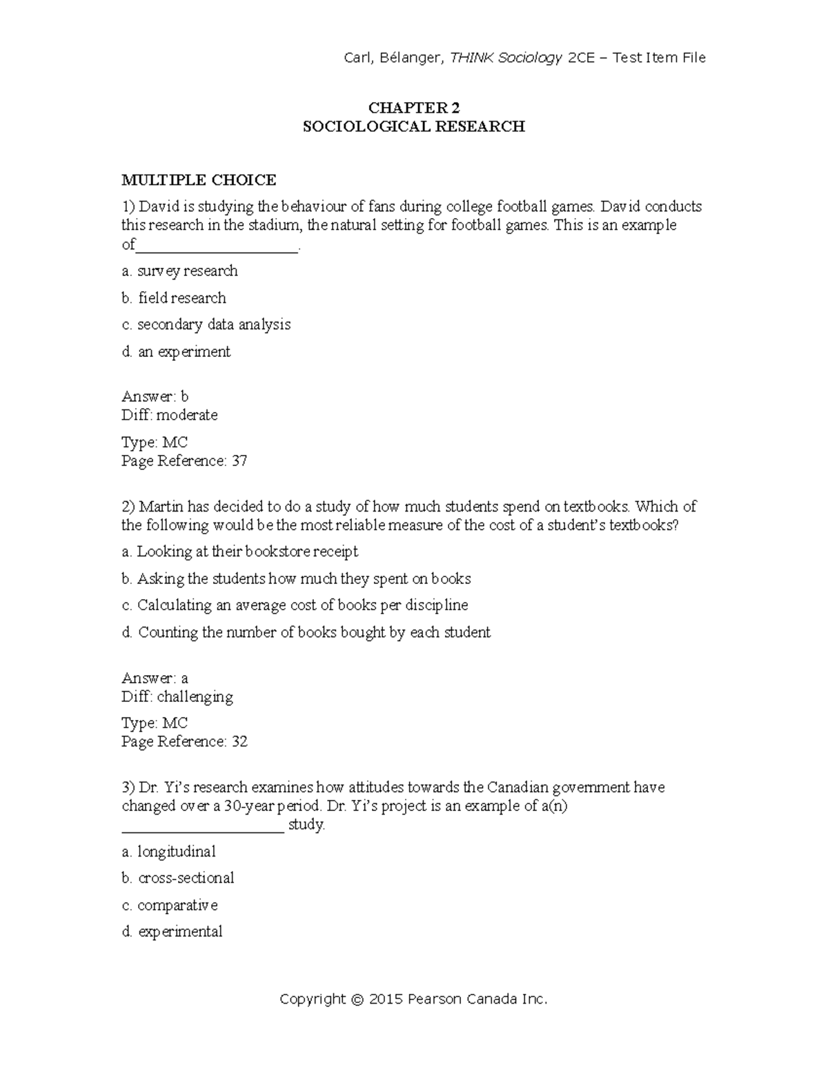 Carl ch02 - classnote - CHAPTER 2 SOCIOLOGICAL RESEARCH MULTIPLE CHOICE ...
