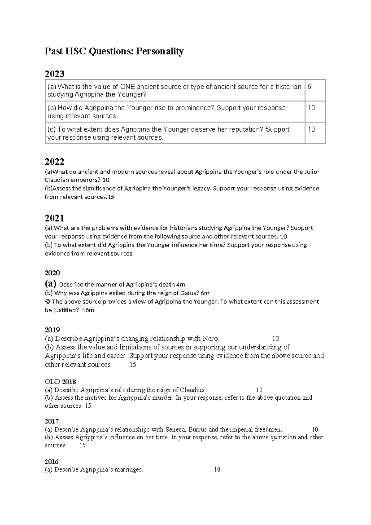Past HSC Questions - 10 (c) To what extent does Agrippina the Younger ...