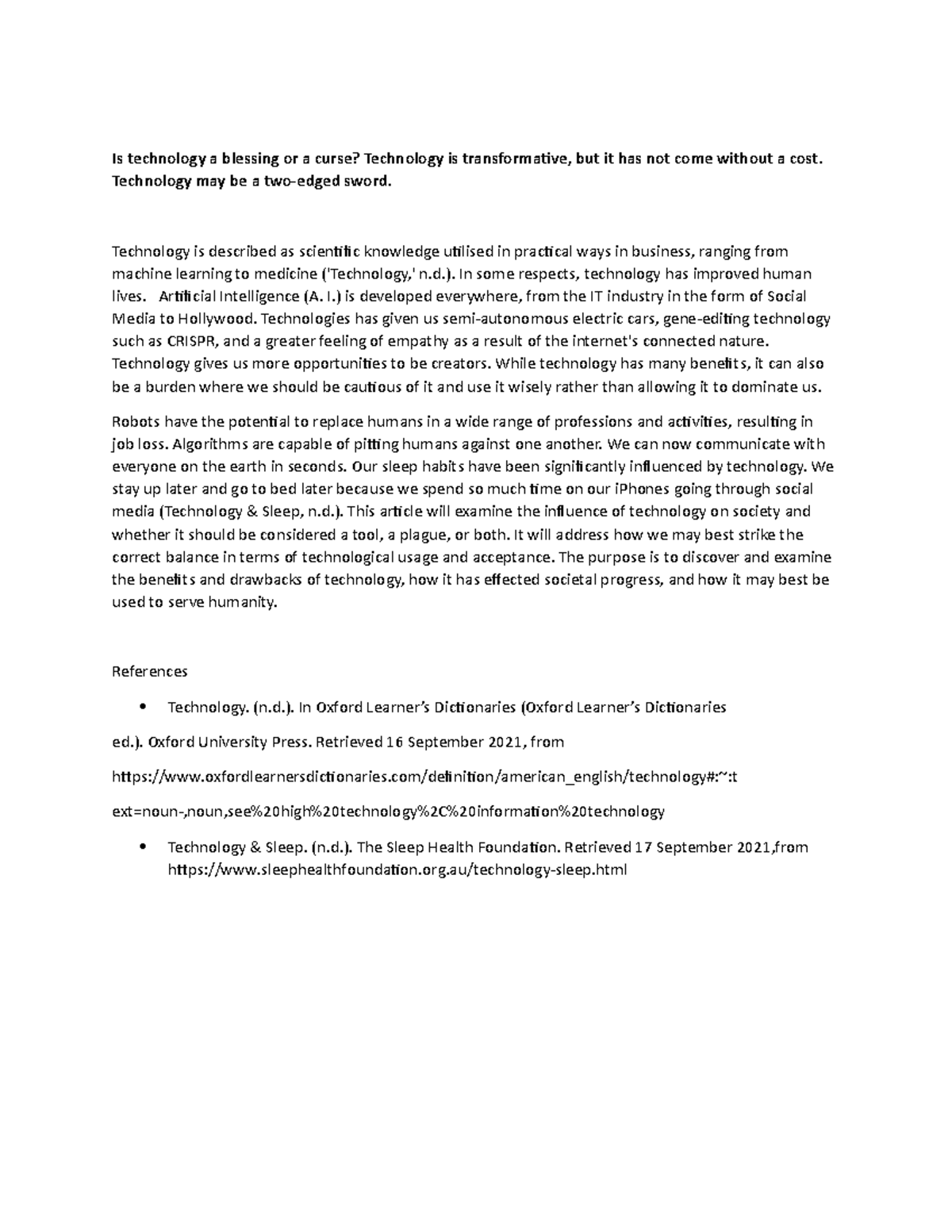 Learning journal 2 - Biology - Is technology a blessing or a curse ...