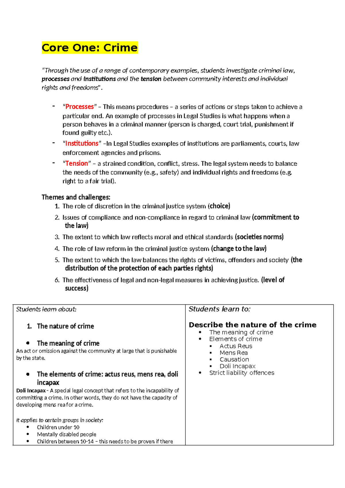 The Nature Of Crime - Core One: Crime “Through the use of a range of ...