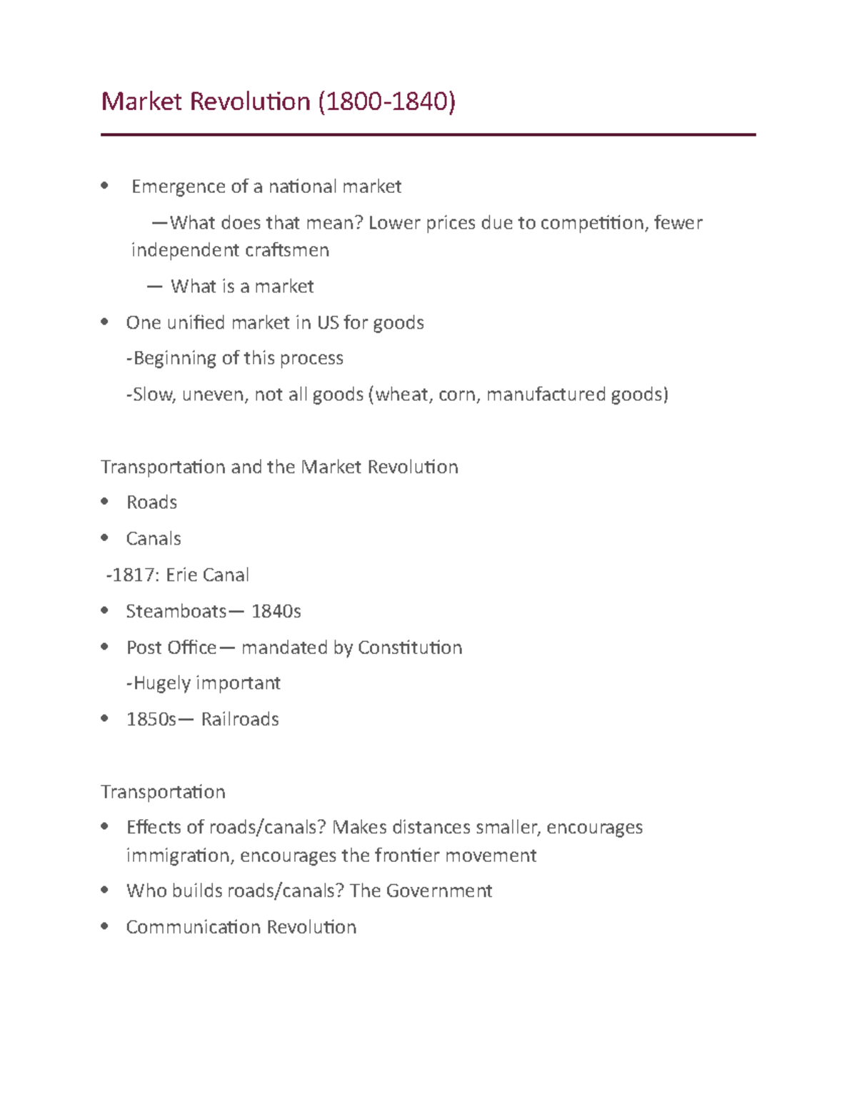 Market Revolution - Chris Wilhelm - Market Revolution (1800-1840 ...