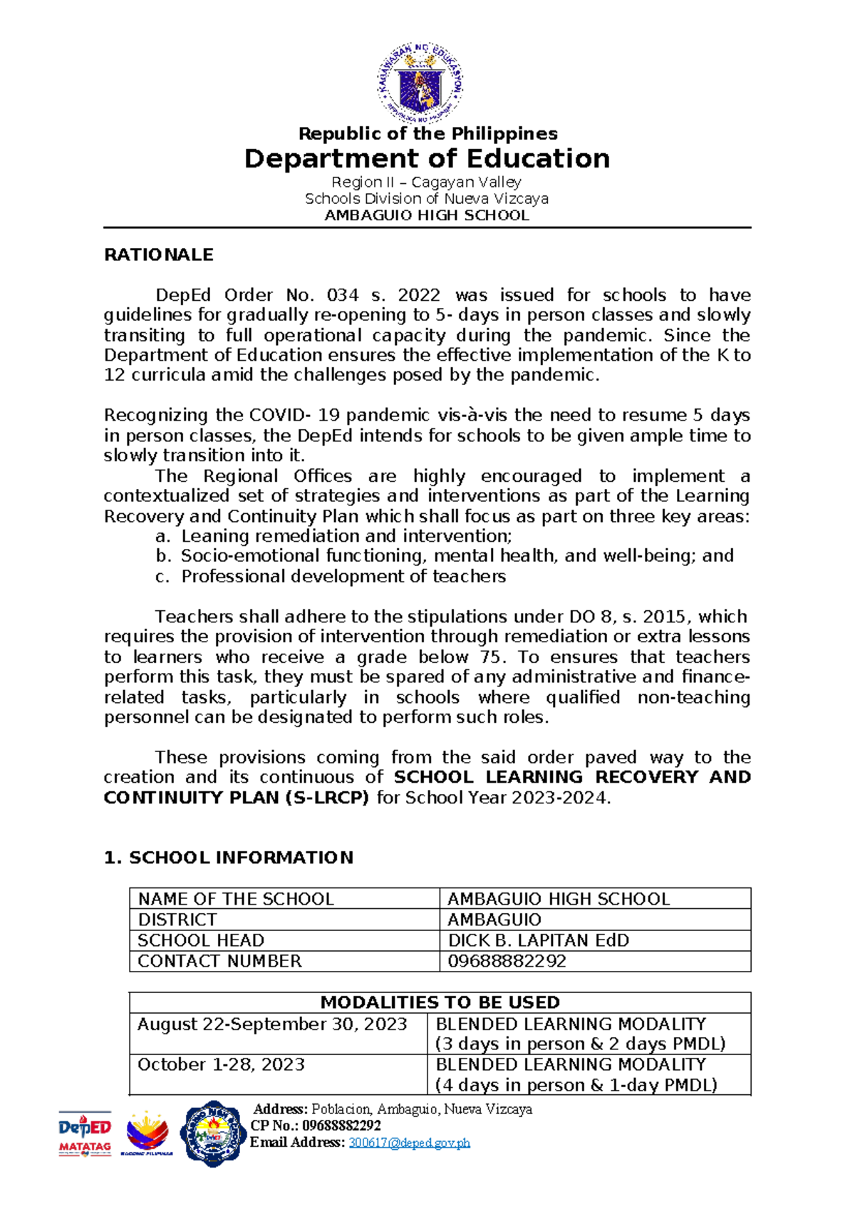 BE-LCP 2023-2024 - be lcp - Republic of the Philippines Department of ...